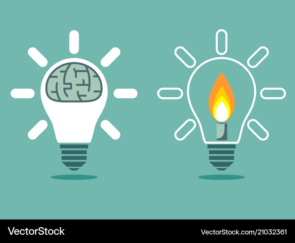 Light bulb with a candle and brain in lamp Vector Image