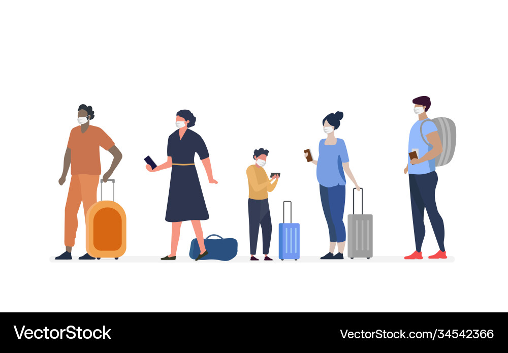 A large queue people in airport building Vector Image