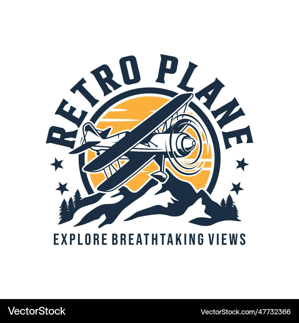 Airplane emblem biplane label retro plane badges Vector Image