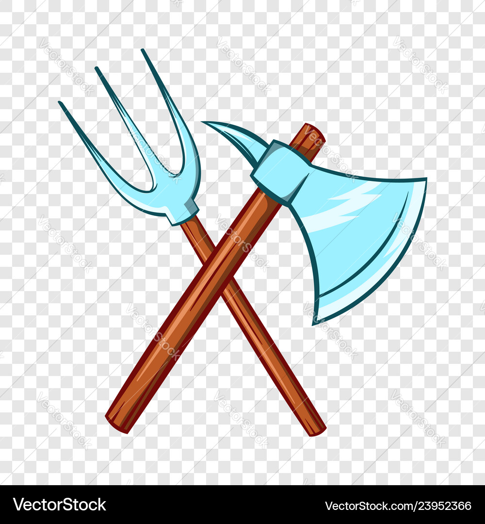 Ancient axe and trident icon cartoon style Vector Image