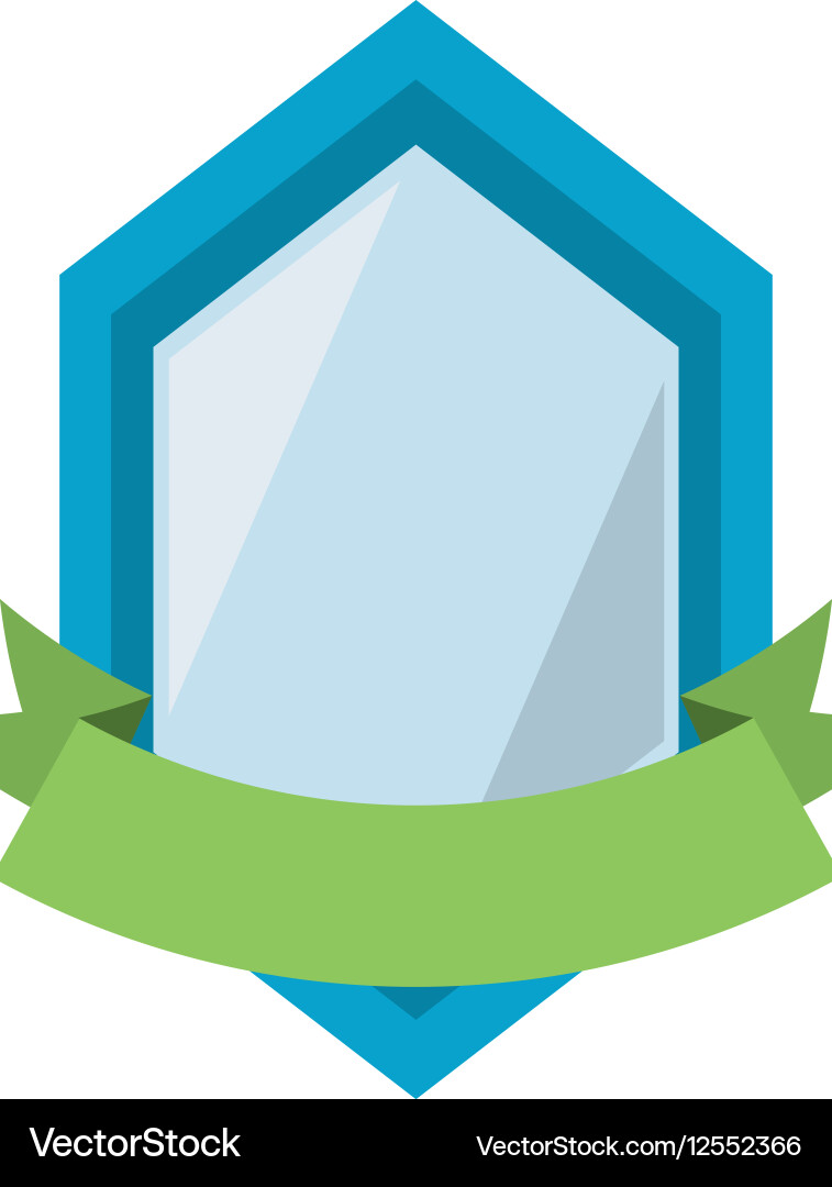 Blue shield hexagon shadow and green ribbon Vector Image