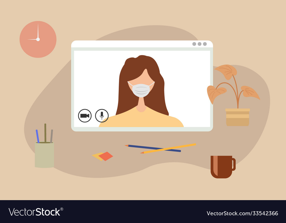 Character using a video call interface Royalty Free Vector
