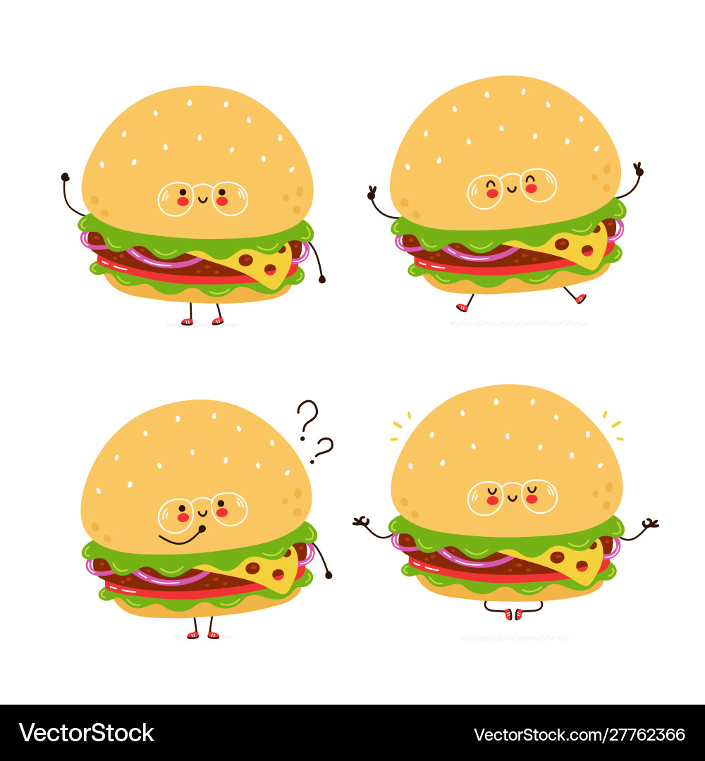 Cute happy burger character set collection Vector Image
