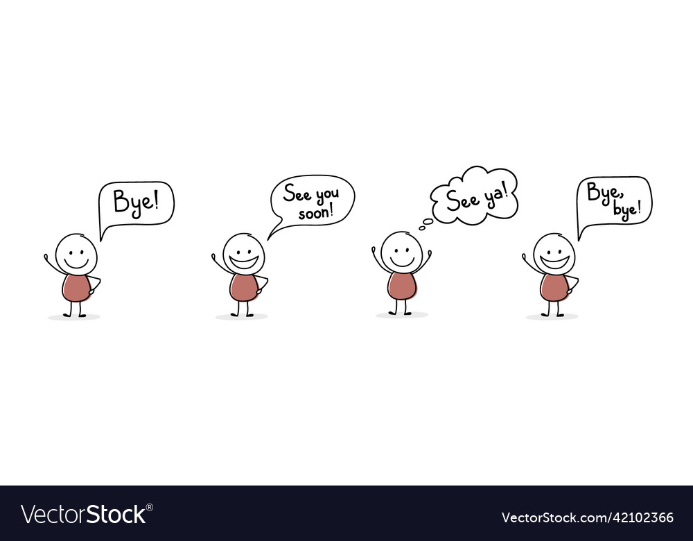 Happy cartoon people with text - bye see ya Vector Image