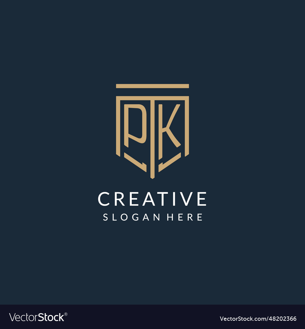 Initial pk shield logo monoline style modern Vector Image Initial pk shield logo monoline style modern Vector Image
