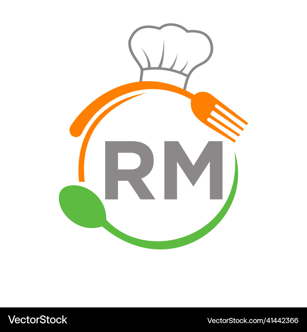 Letter rm restaurant logo with chef hat spoon Vector Image