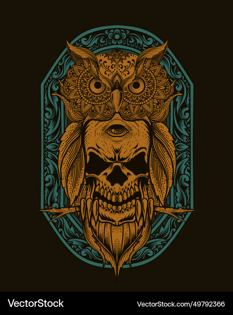 Owl bird skull ornament style Royalty Free Vector Image