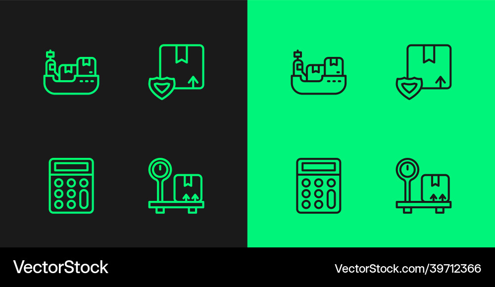 Set line scale with cardboard box calculator Vector Image