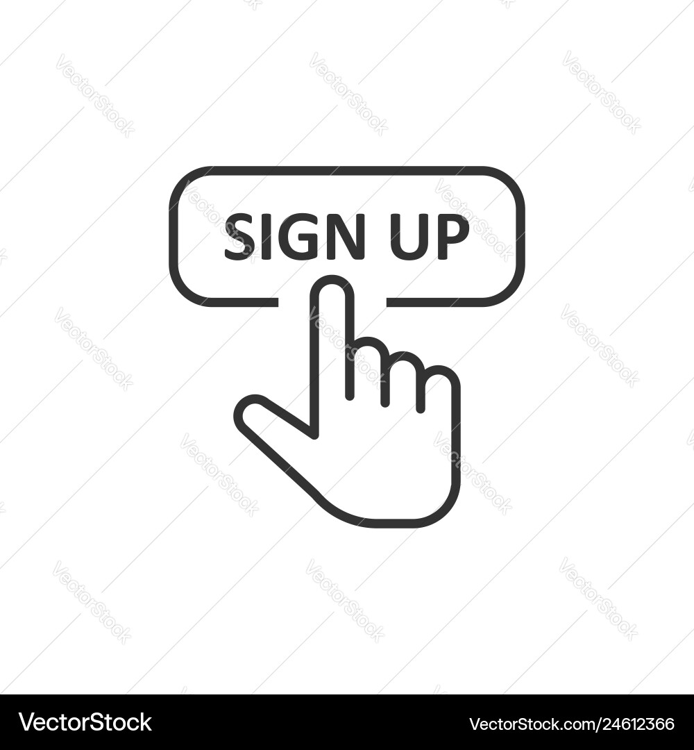 Sign up icon in flat style finger cursor on white Vector Image