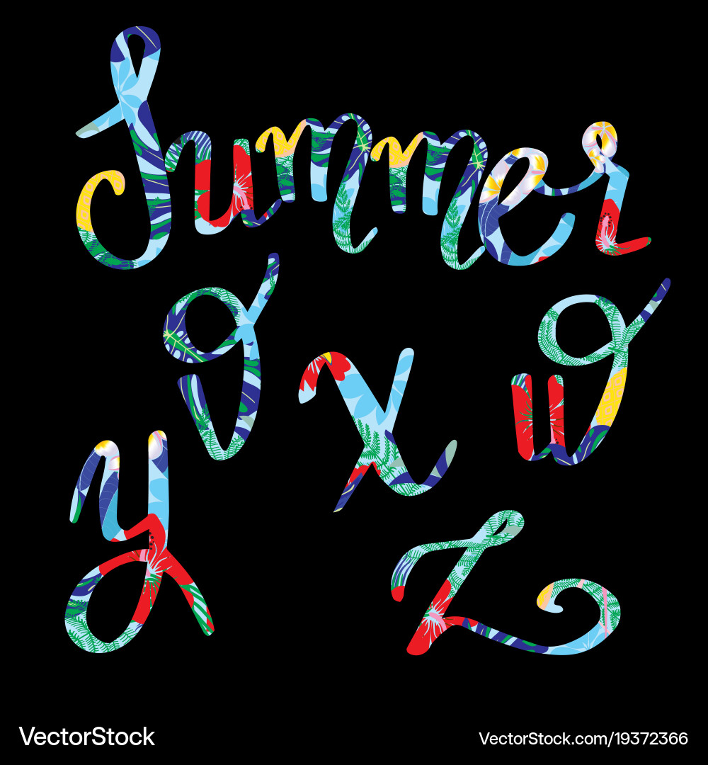 Summer lettering tropical letters with decorative Vector Image