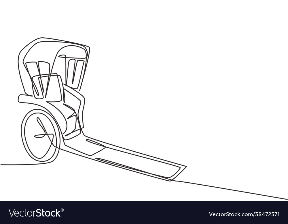 Continuous one line drawing pulled rickshaw Vector Image