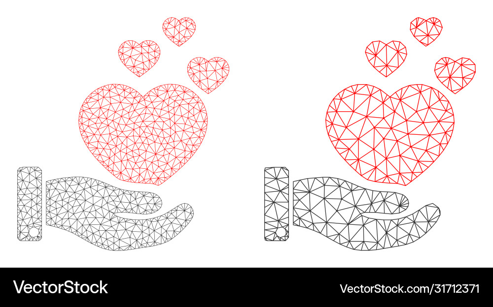 Hand offer love hearts icon - polygonal Royalty Free Vector