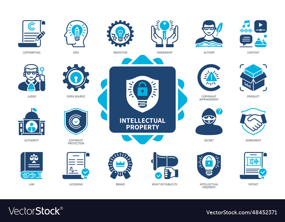 Intellectual property solid icon set Royalty Free Vector
