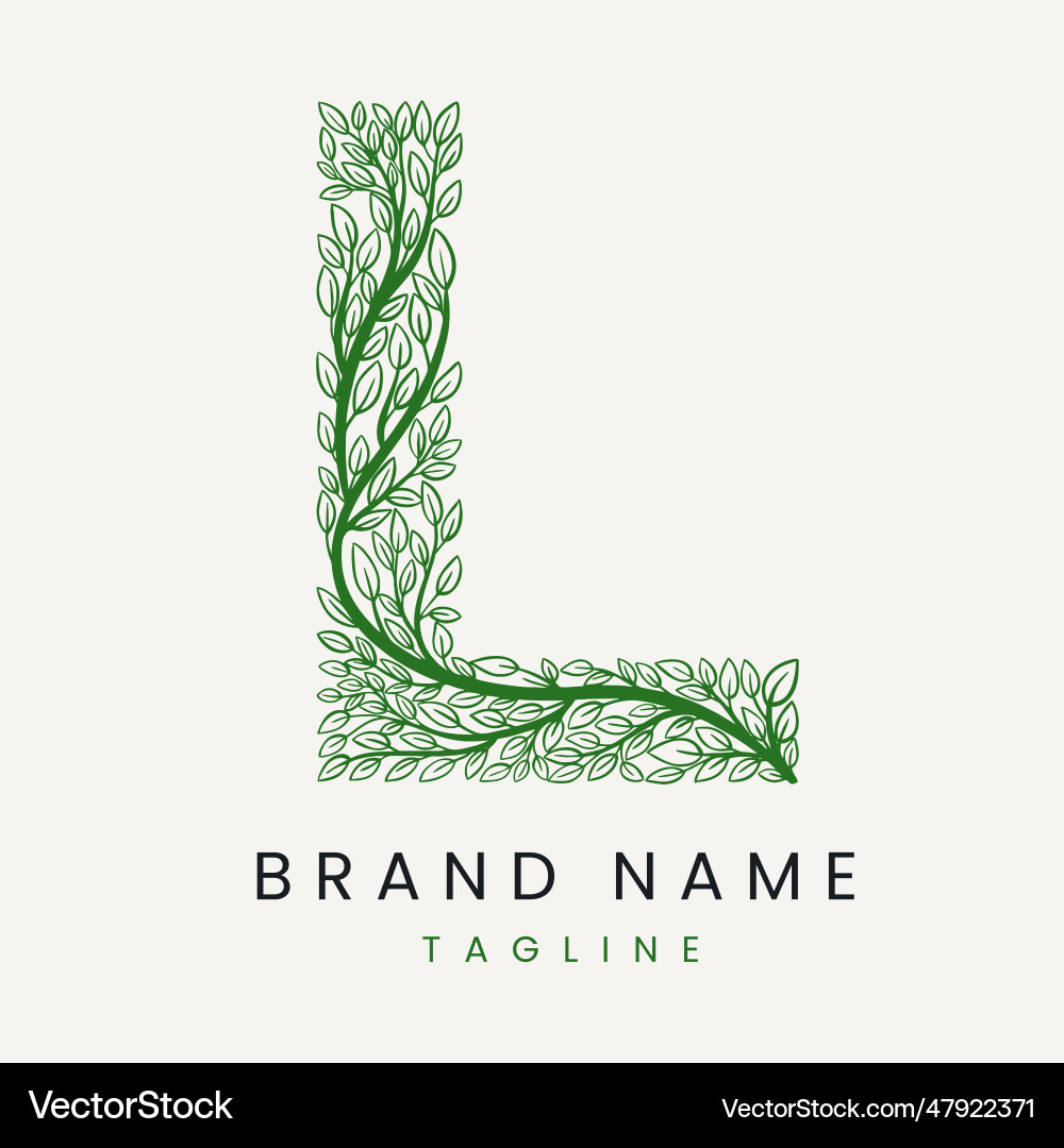 Letter l tree branch formed from twigs leaves Vector Image