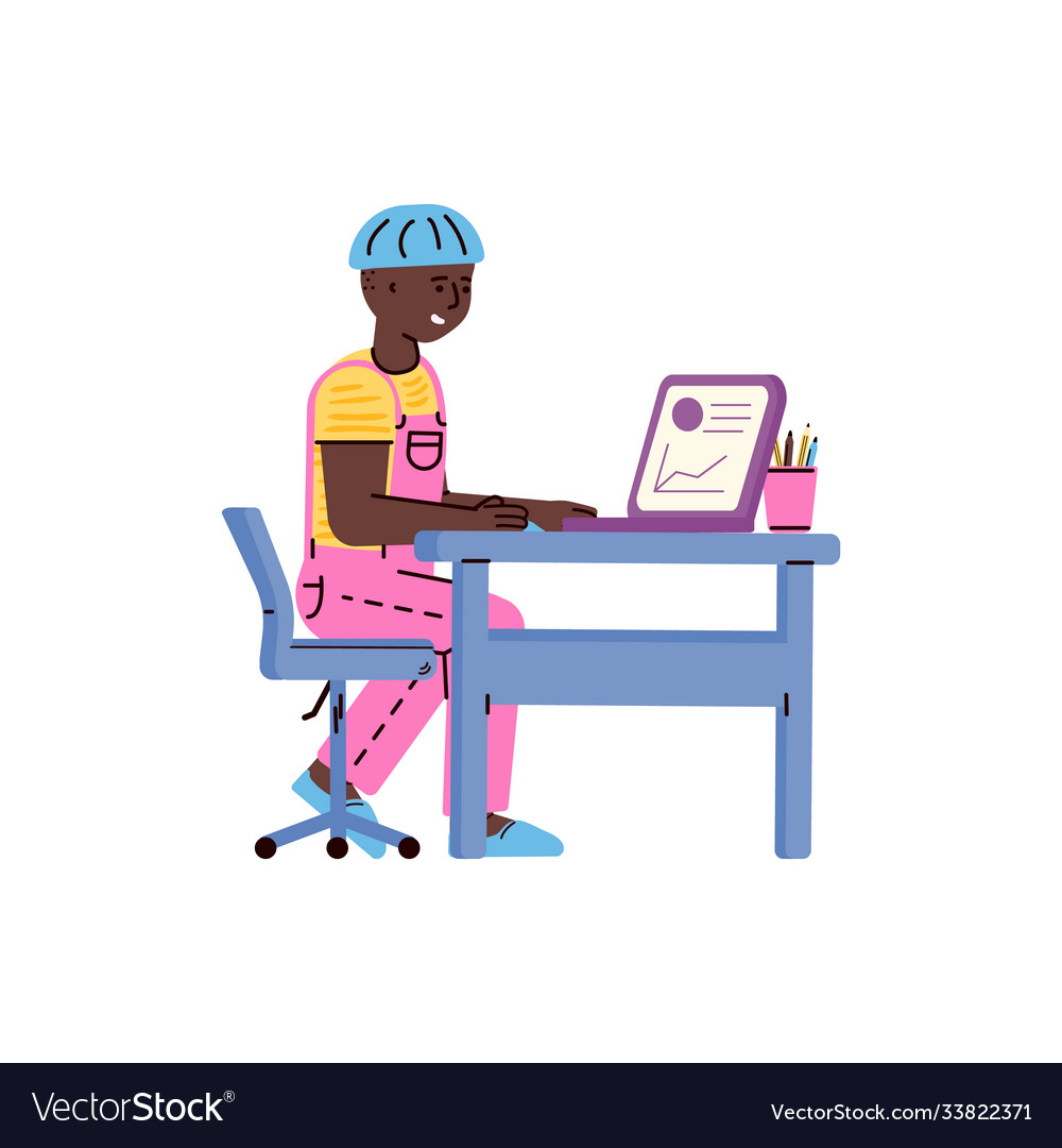 Little boy learning on laptop - online education Vector Image