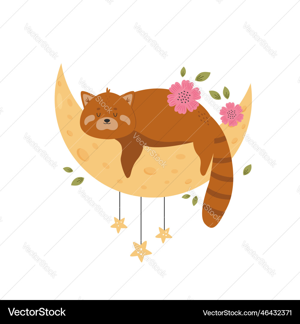 Little cute red panda sleeping on the moon Vector Image
