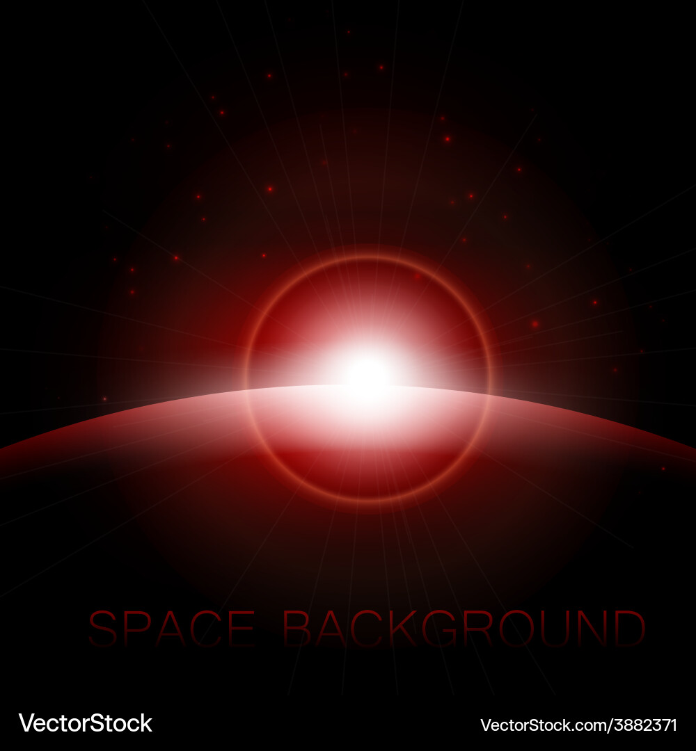 Rising Sun Over The Planet Space Background Vector Image
