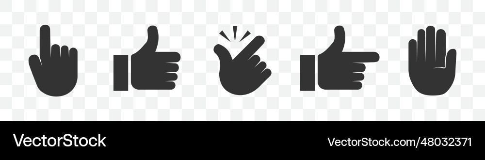 Set of hand icons click thumb up snap pointer stop
