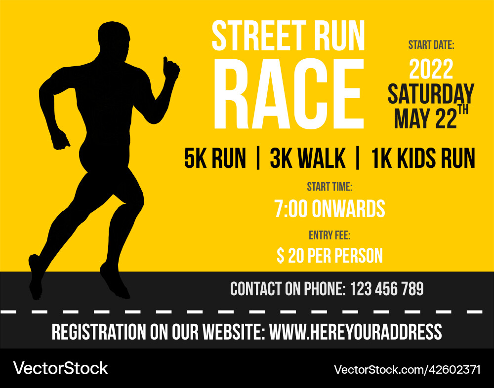 Street run race flyer label with black runner Vector Image