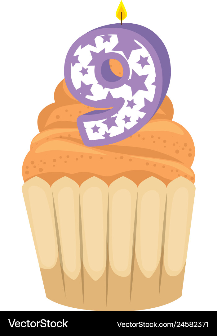 Sweet cupcake with candle number nine Royalty Free Vector