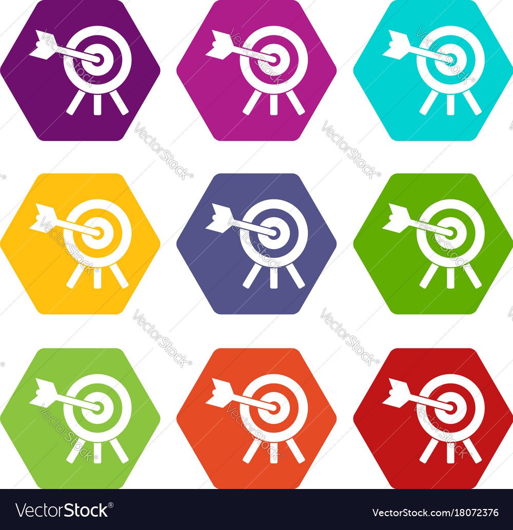 Arrow hit the target icon set color hexahedron Vector Image