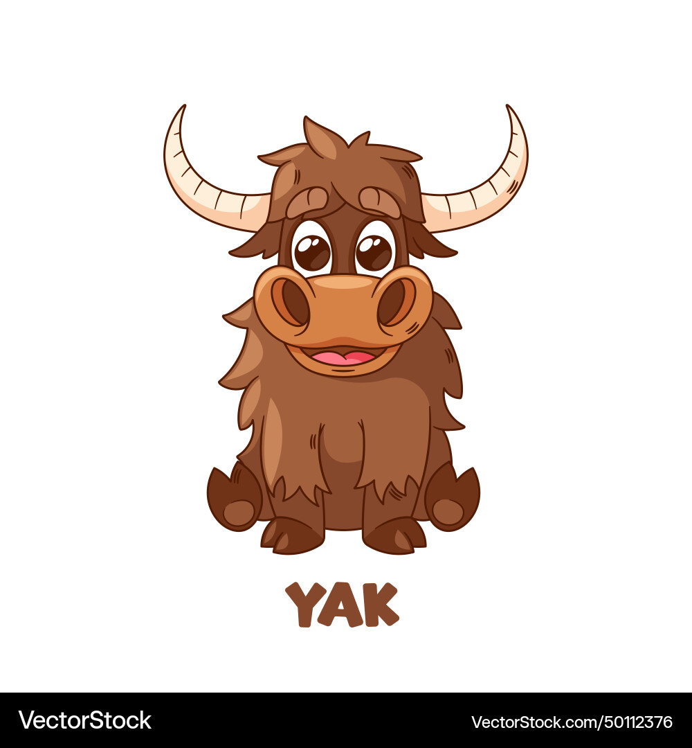 Cartoon yak fluffy lovable character with big Vector Image