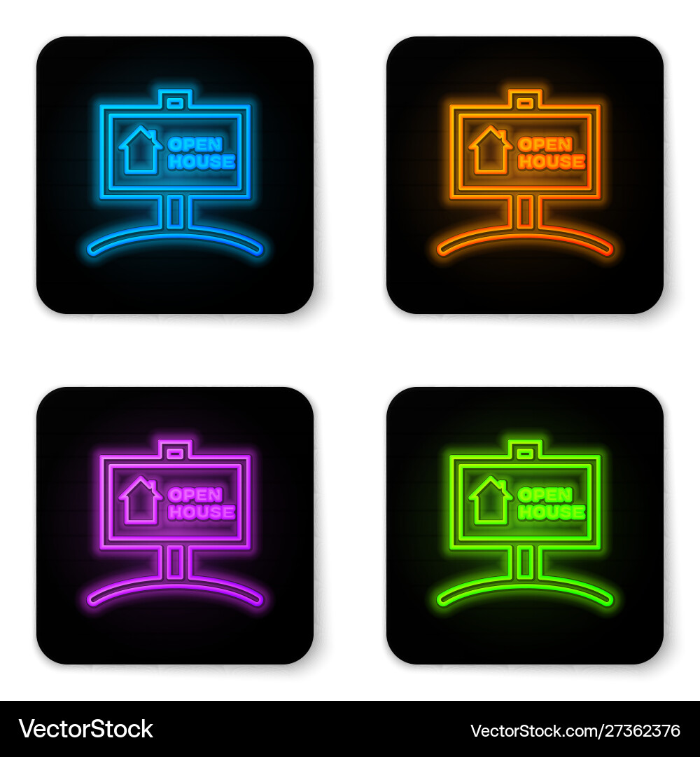 Glowing neon hanging sign with text open house Vector Image