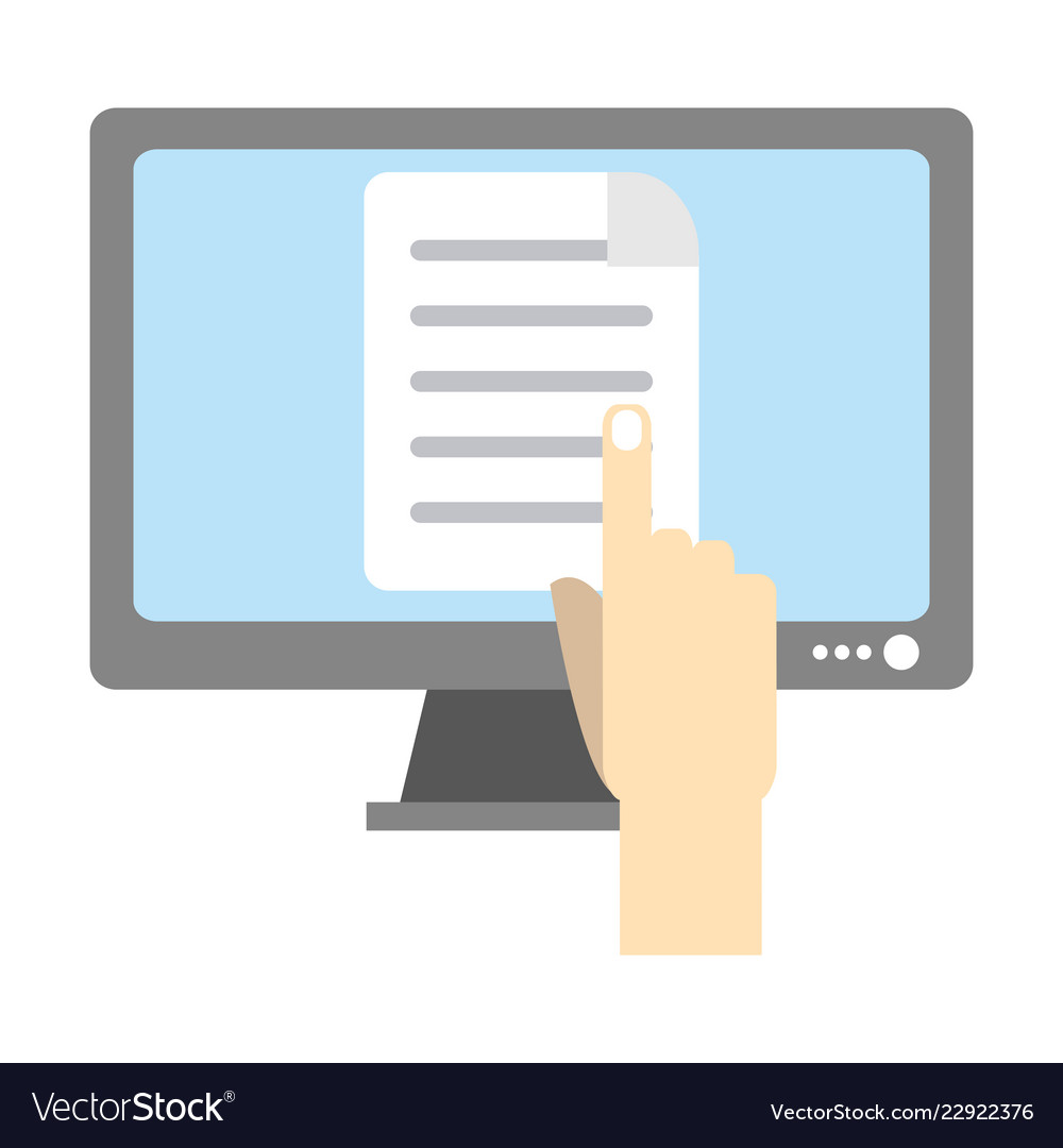 Hand pointing computer screen Royalty Free Vector Image