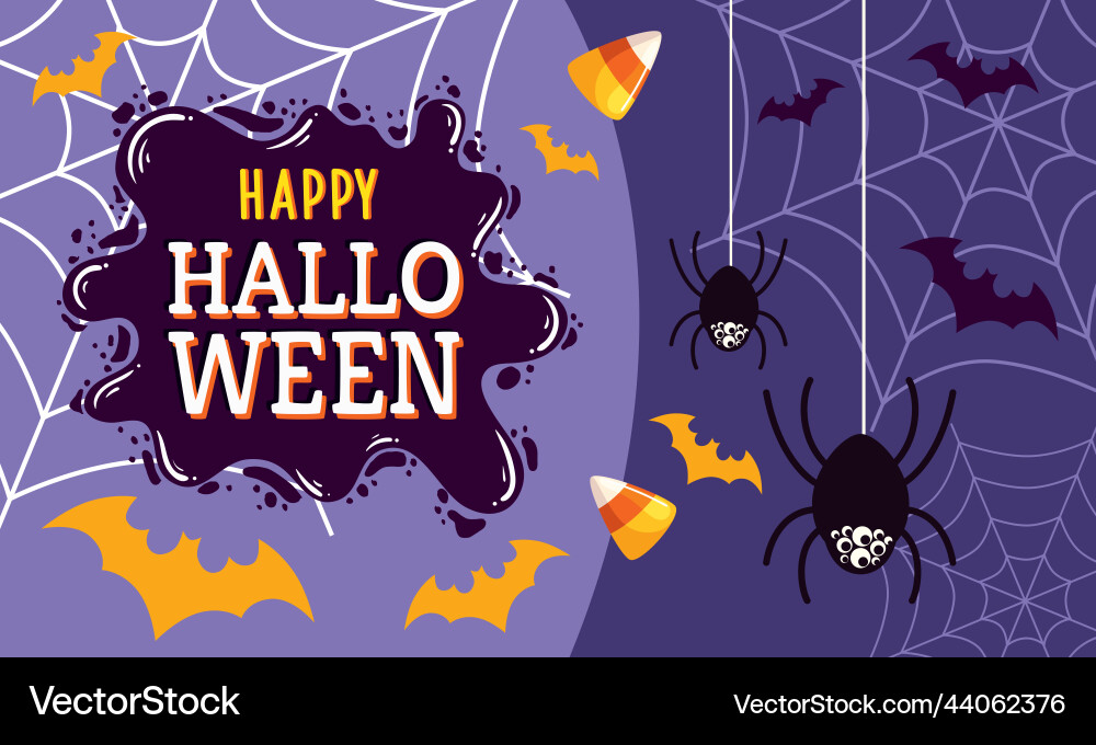Happy halloween lettering with spiders Royalty Free Vector