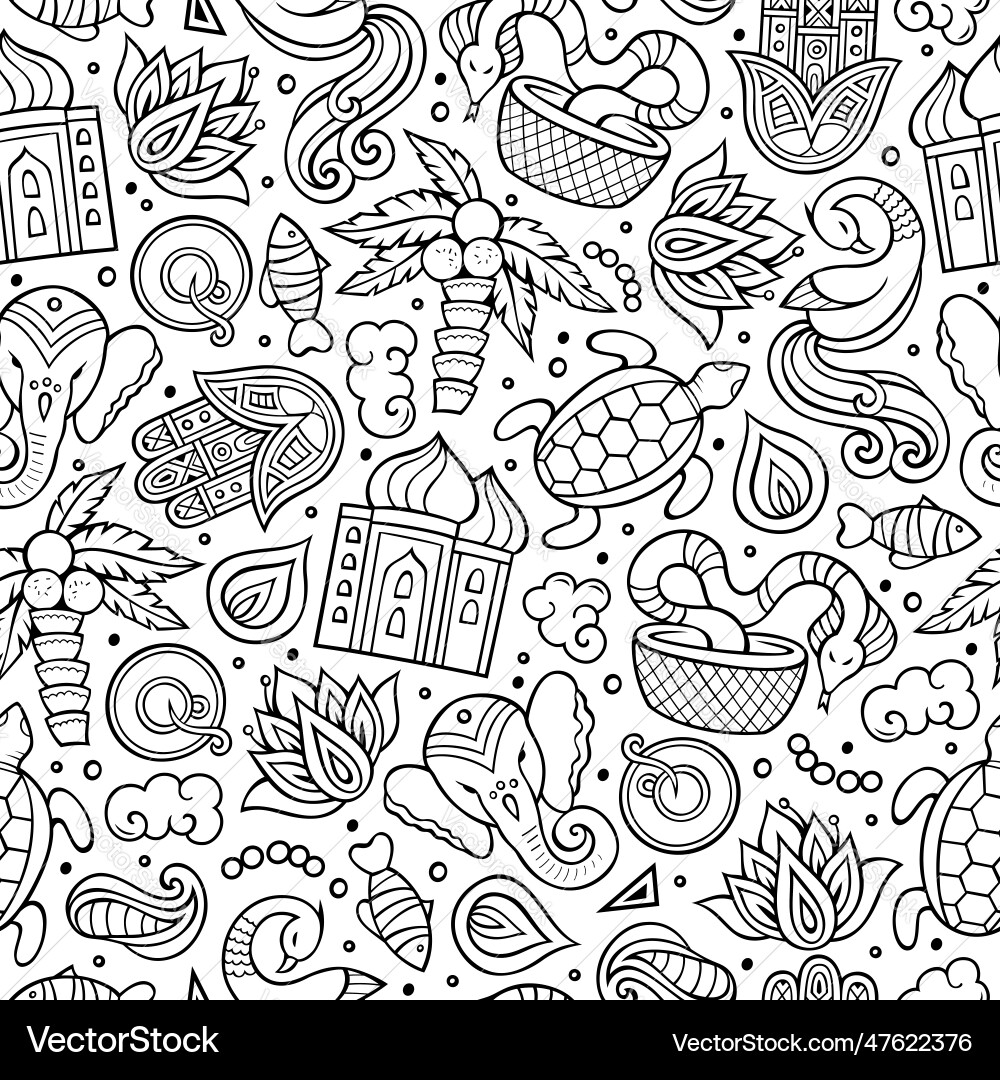 India culture hand drawn doodles seamless pattern Vector Image