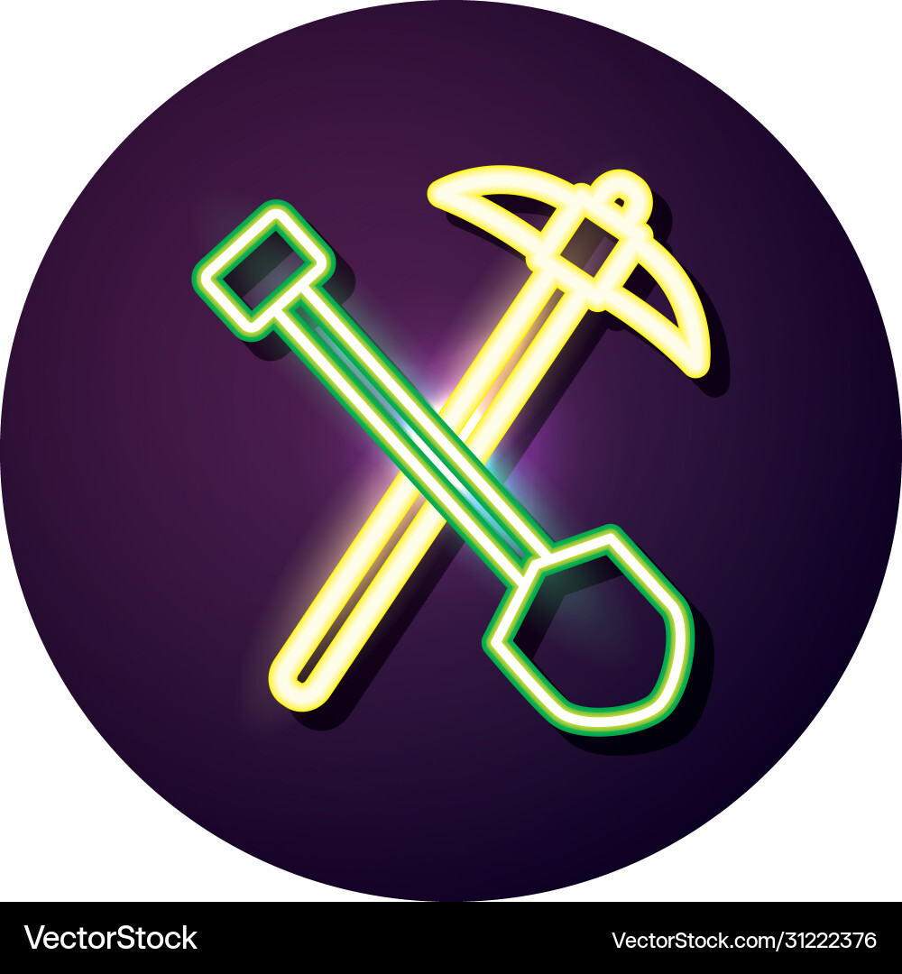 Pick and shovel tool neon style icon Royalty Free Vector