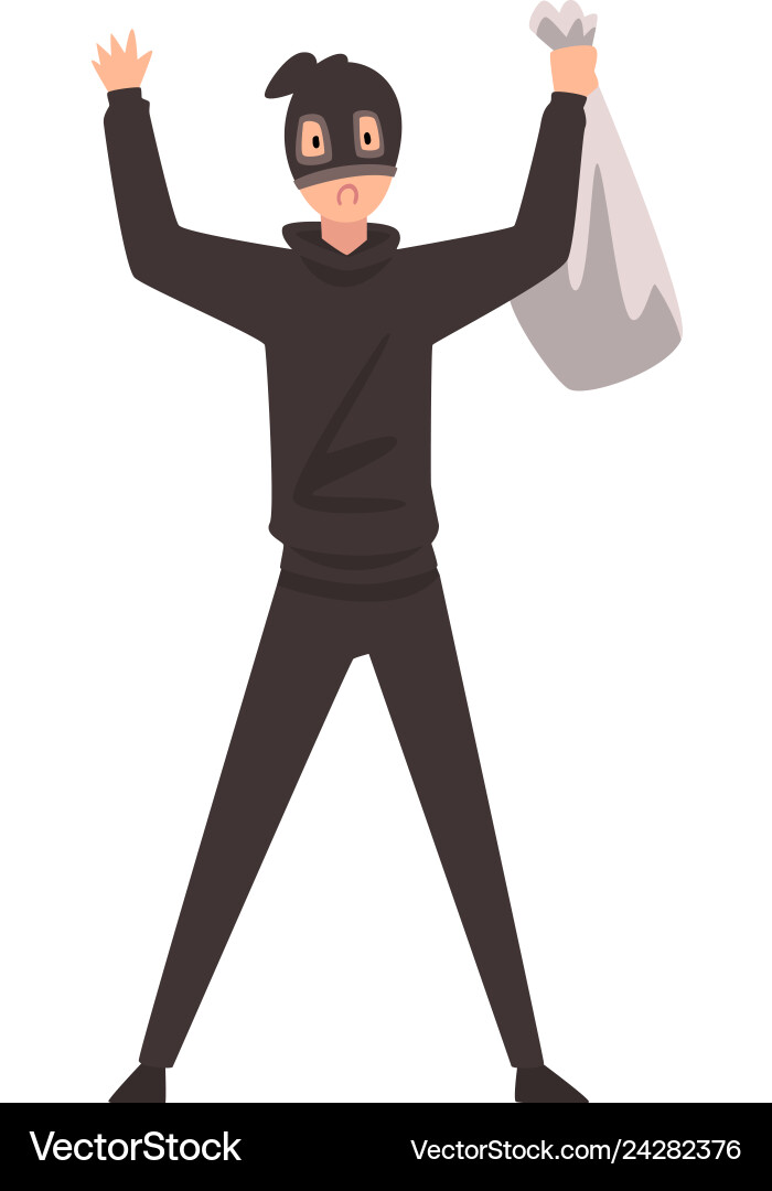 Robber dressed in black clothes and mask standing Vector Image