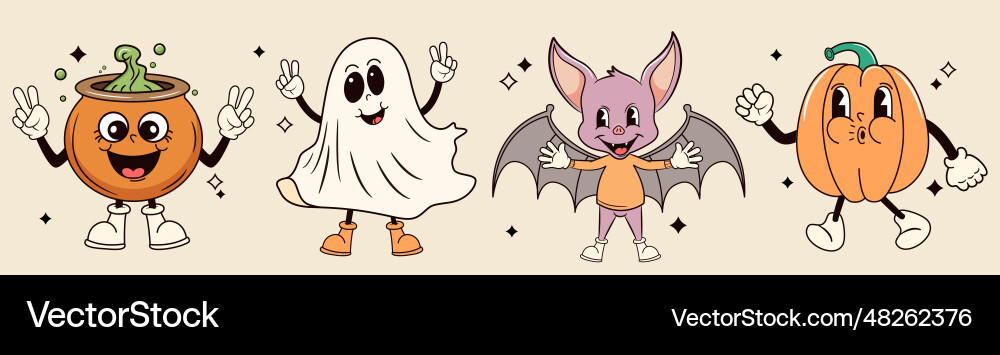 Set of grooby retro halloween characters Vector Image