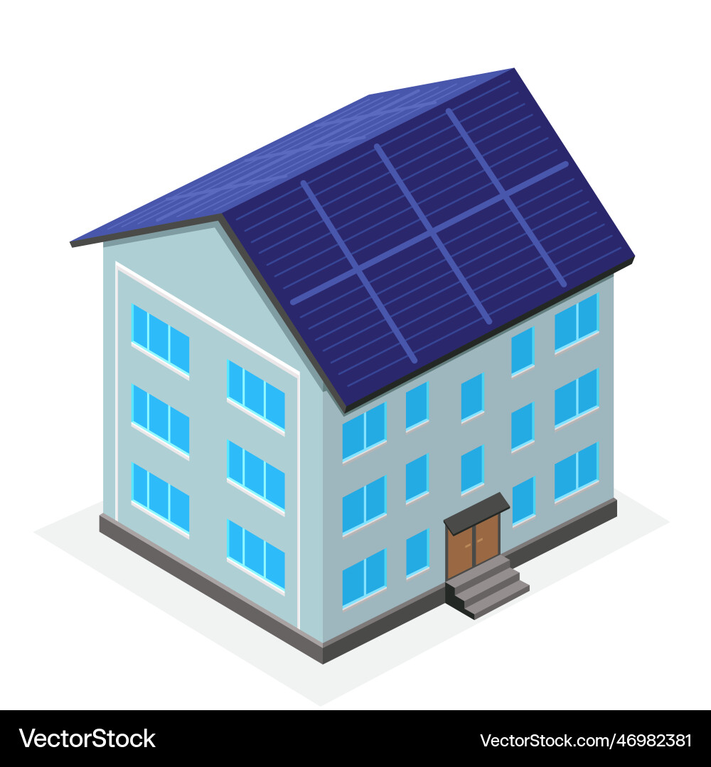 Apartment building with solar panel roof Vector Image
