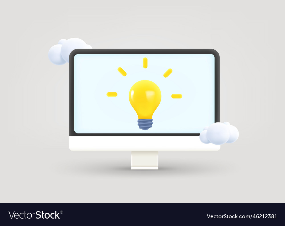 Computer monitor with lightbulb and blank screen Vector Image