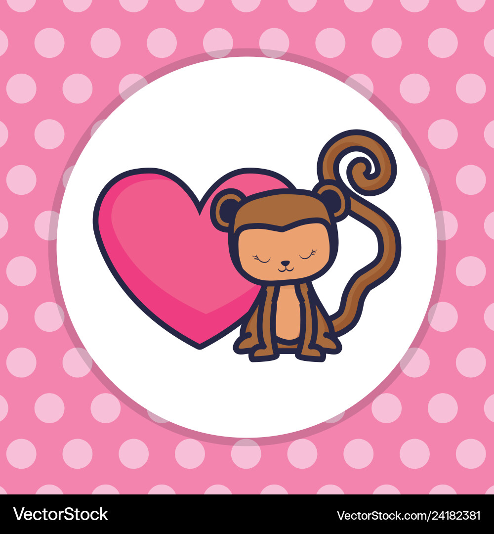 Cute and little monkey with heart Royalty Free Vector Image