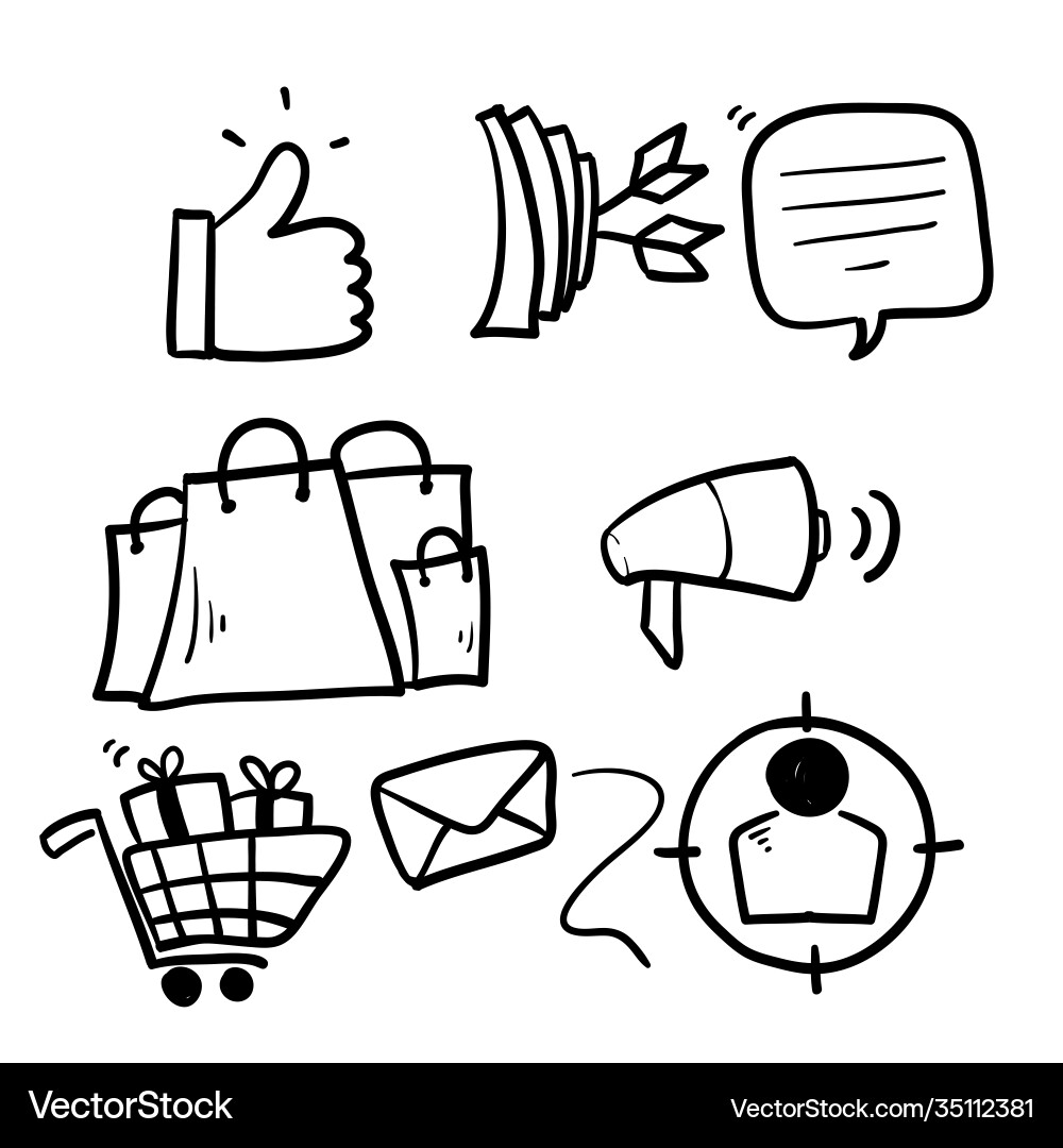 Hand drawn simple set marketing related line Vector Image