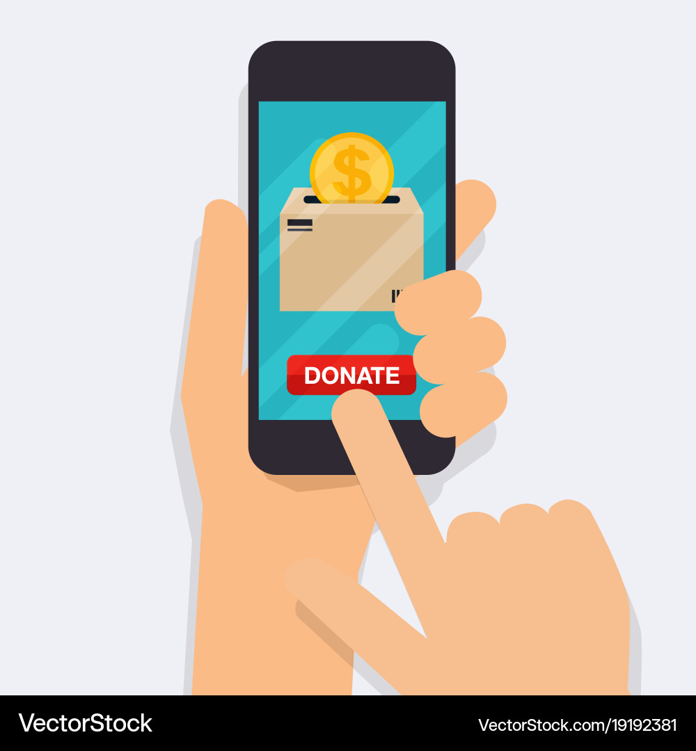Hand holding mobile smart phone with donation Vector Image