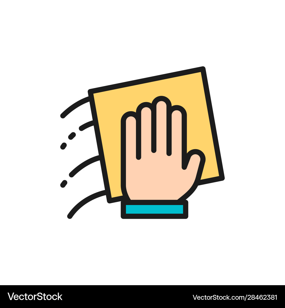 Hand with a rag cleaning flat color line icon Vector Image