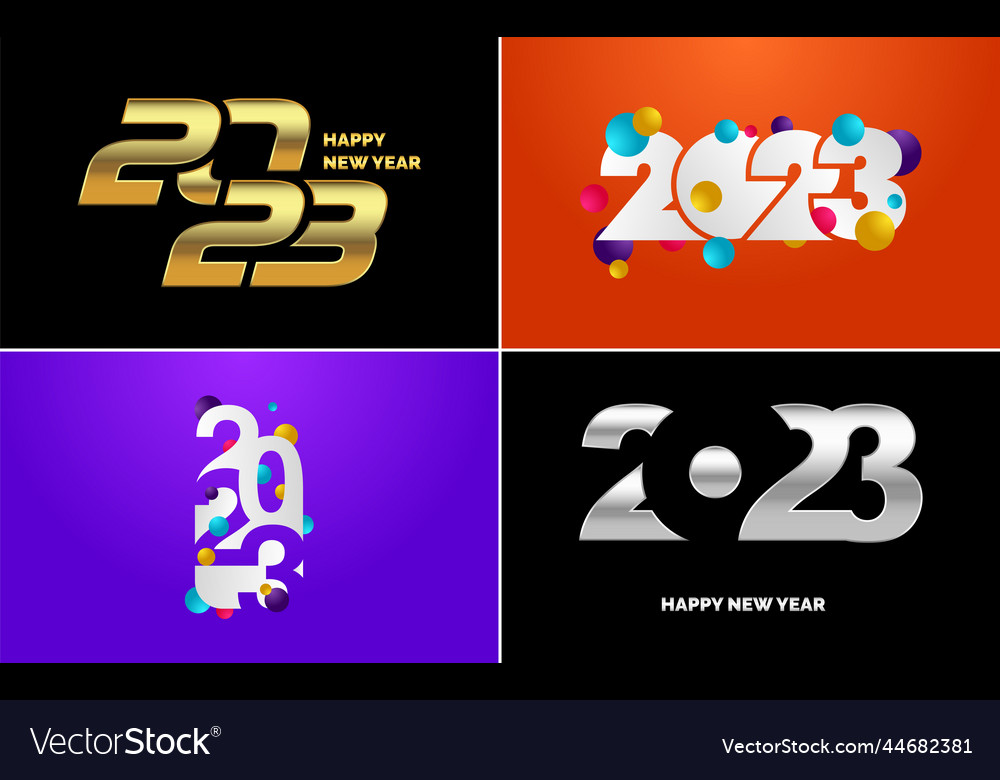 Happy new year 2023 text design pack for brochure Vector Image