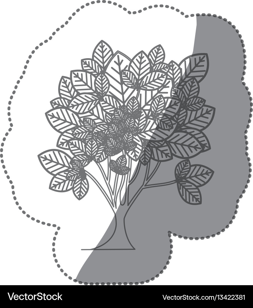 Sticker gray color leafy tree plant Royalty Free Vector
