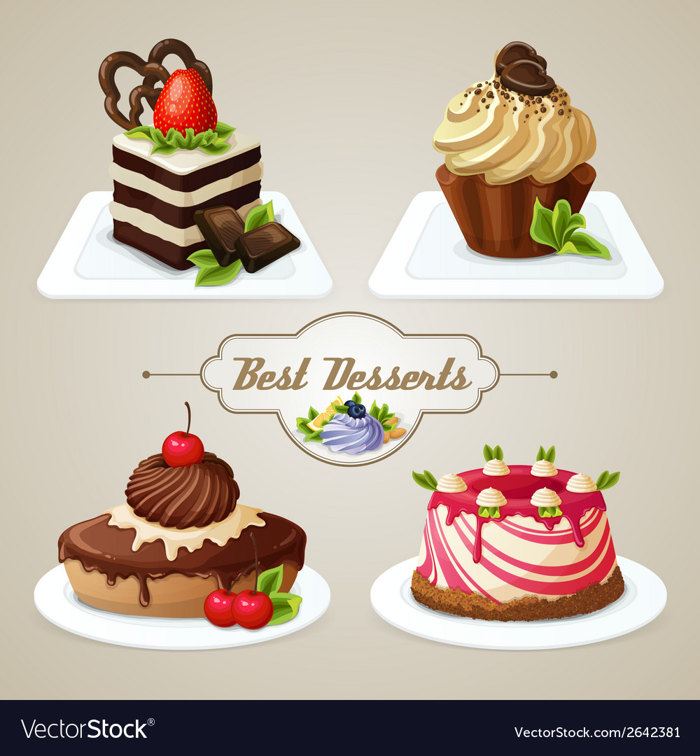 Sweets cakes dessert set Royalty Free Vector Image