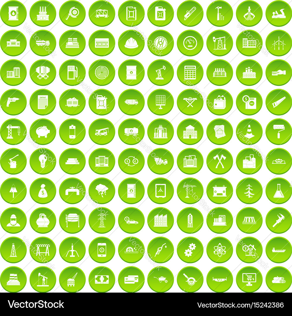 100 plant icons set green circle Royalty Free Vector Image
