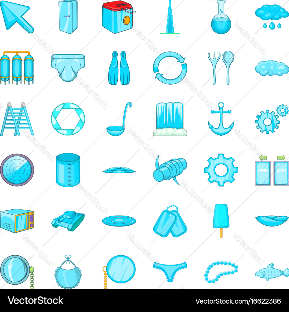 Blue icons set cartoon style Royalty Free Vector Image