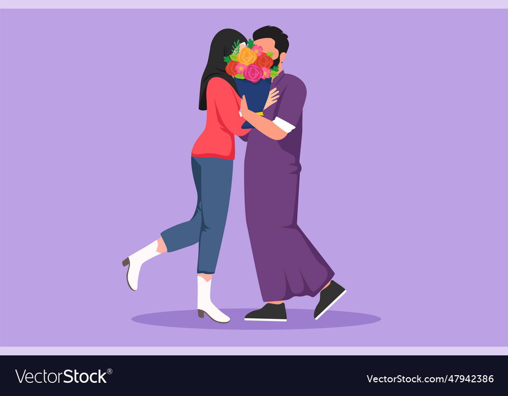 Cartoon Flat Style Drawing Romantic Arab Couple Vector Image