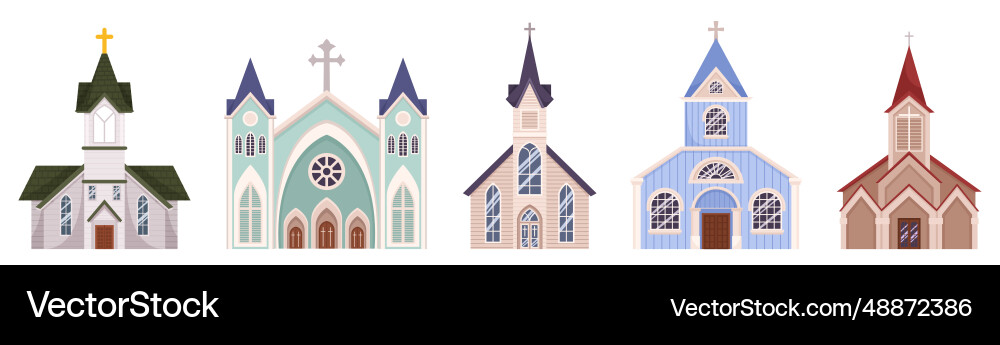 Collection of stunning catholic churches each Vector Image