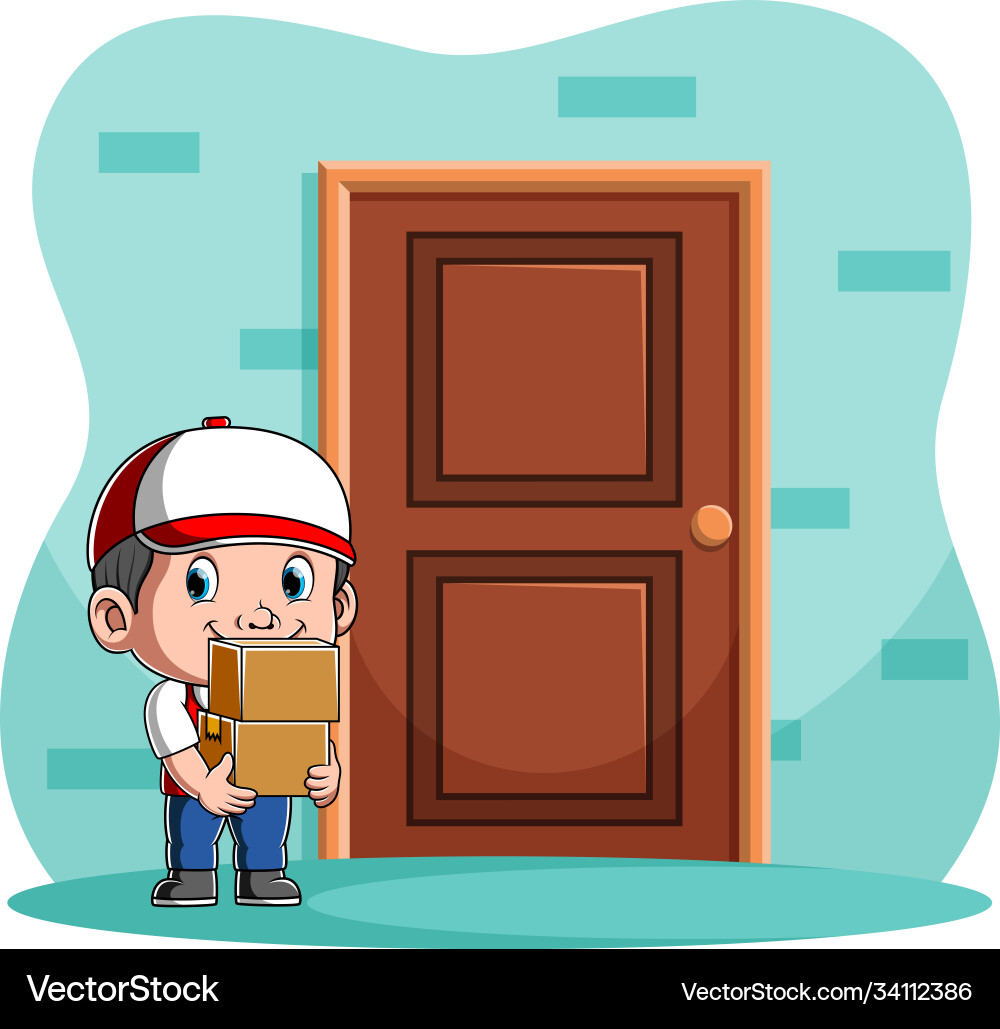 Courier boy holding two boxes and standing Vector Image