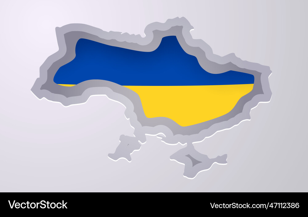 Creative ukraine map with flag colors in paper cut
