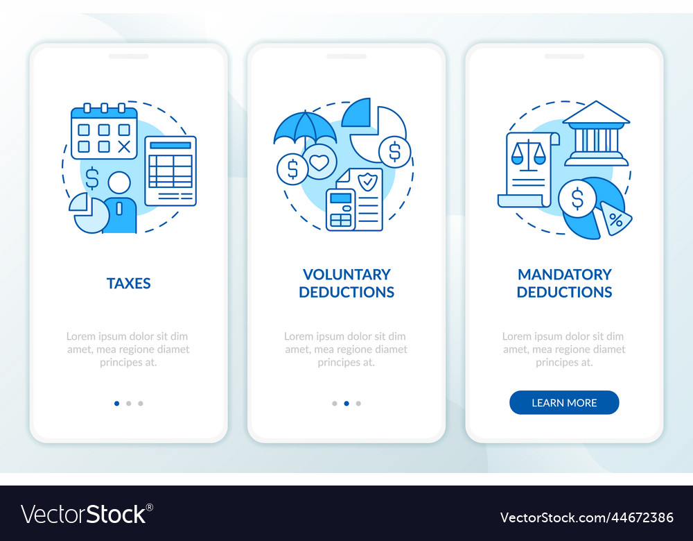 Payroll deductions types blue onboarding mobile Vector Image Payroll deductions types blue onboarding mobile Vector Image