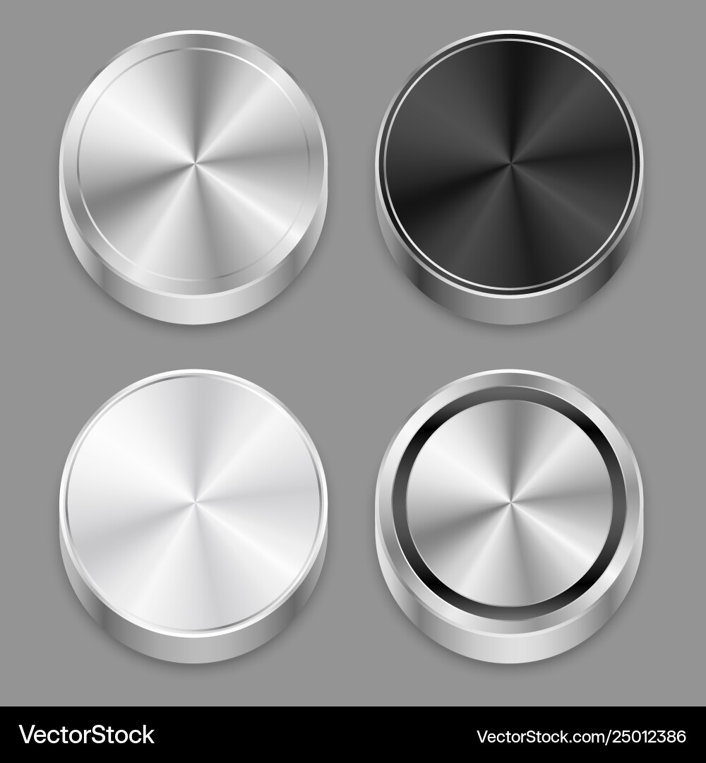 Realistic circular 3d brushed metal icons set Vector Image